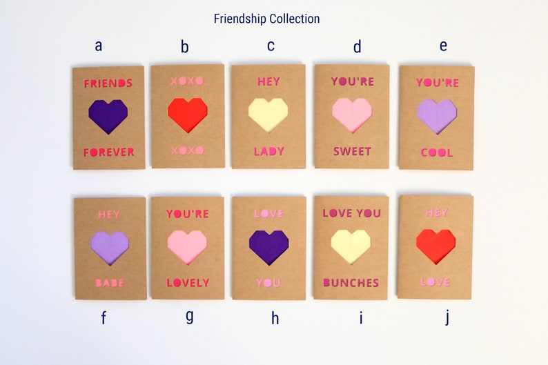 Mini Heart Valentine's Day Card Choose One Friendship | Etsy
