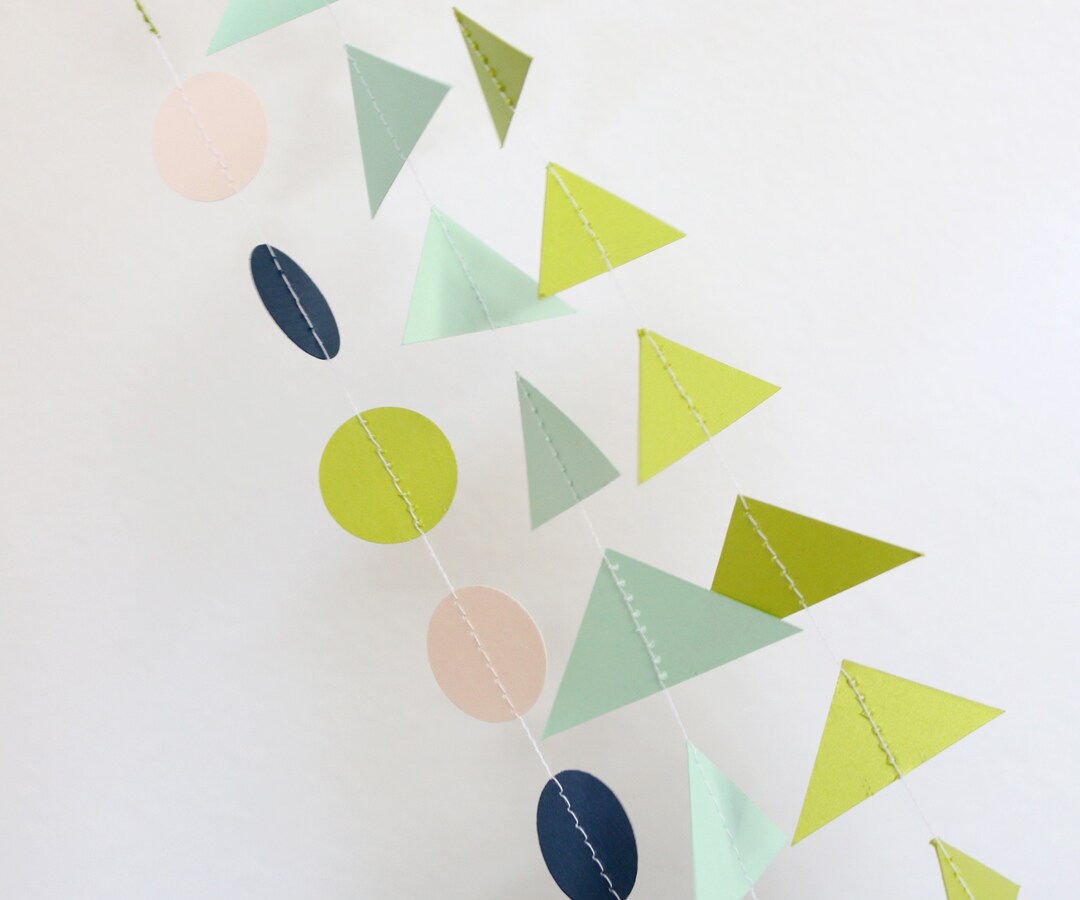 Set of 3 Paper Garlands, Sewn Triangle Dot Circle Banners, Geometric ...