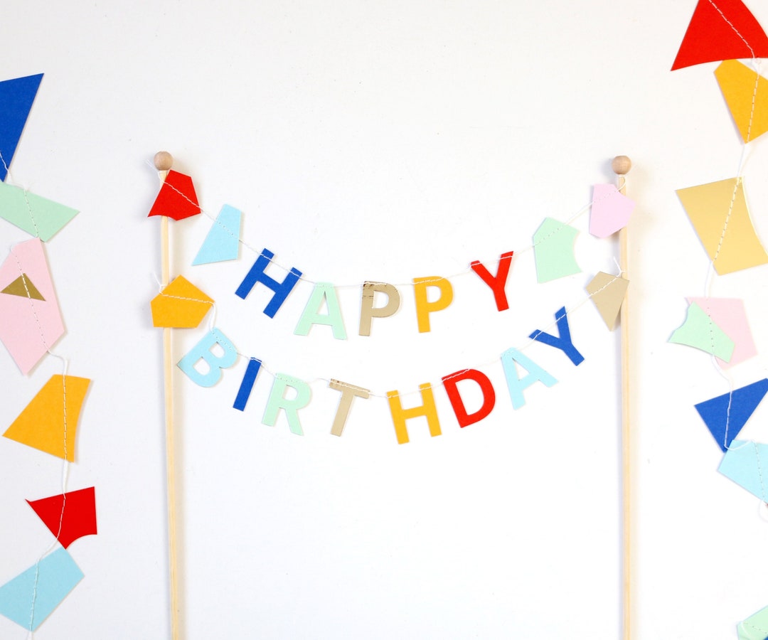 Mini Happy Birthday Cake Topper, Multicolor Terrazzo Paper Banner - Etsy