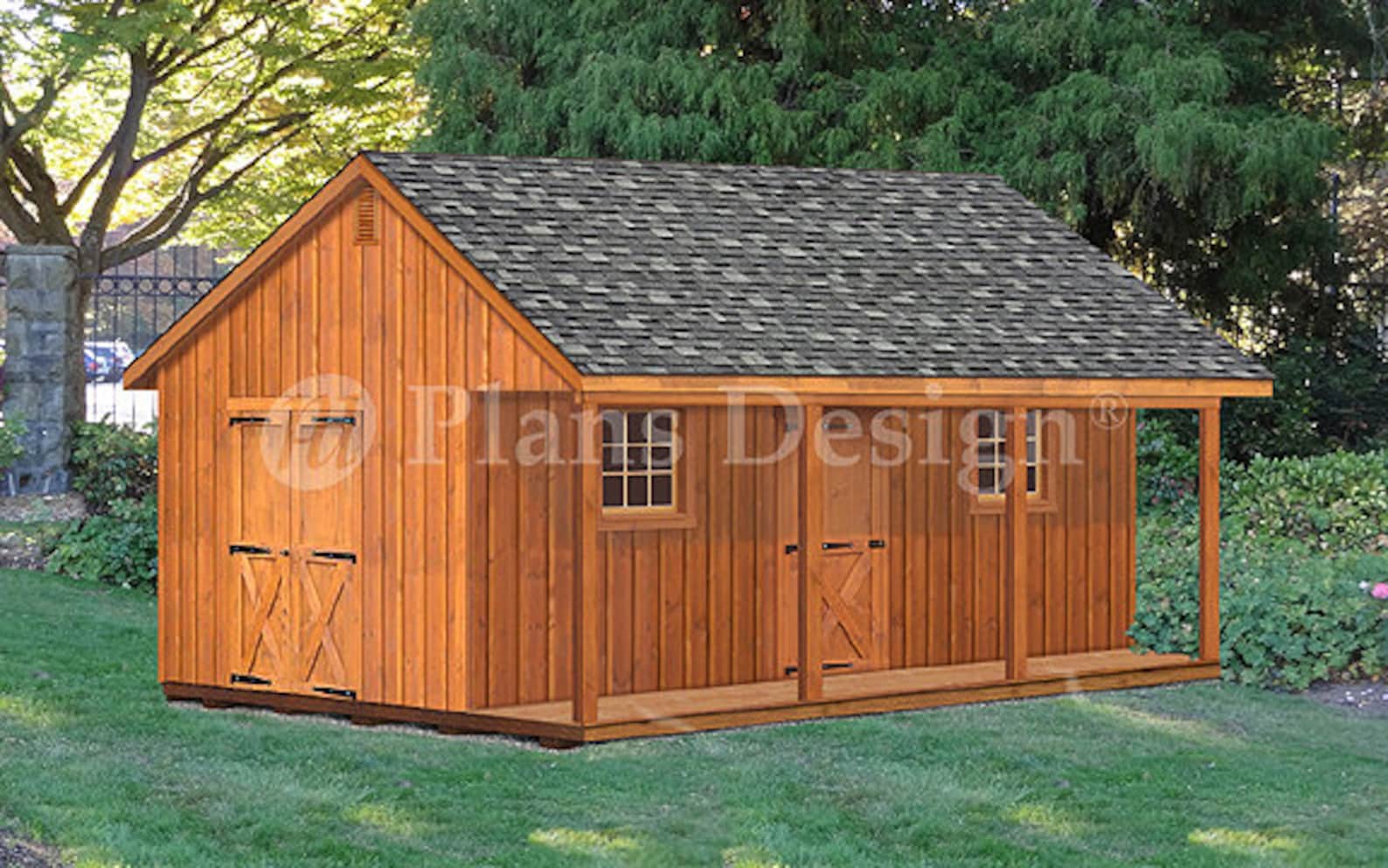 20' X 24' Shed With Porch, Guest House, Cottage or Cabin Building Plans ...