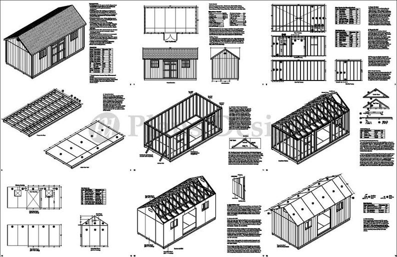 10' X 20' Garden Storage Gable Shed Plans / Blueprints, Material List ...