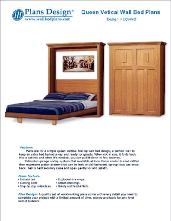 Craftsman Queen Vertical Hiden Wall Bed Murphy Woodworking Plans 2QVWB