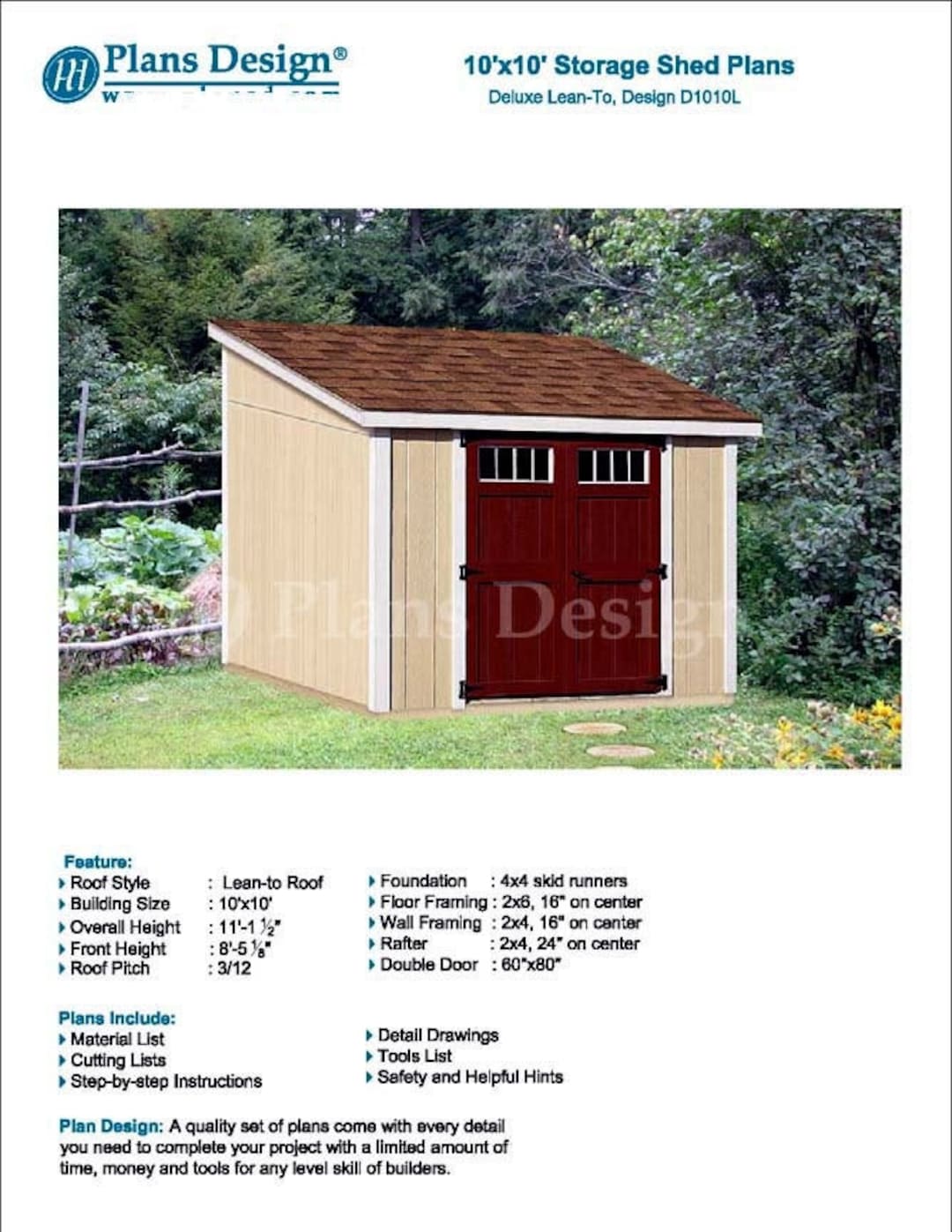 10x10 Lean-to Shed Plans, Material List, Drawings (blueprints) - Etsy