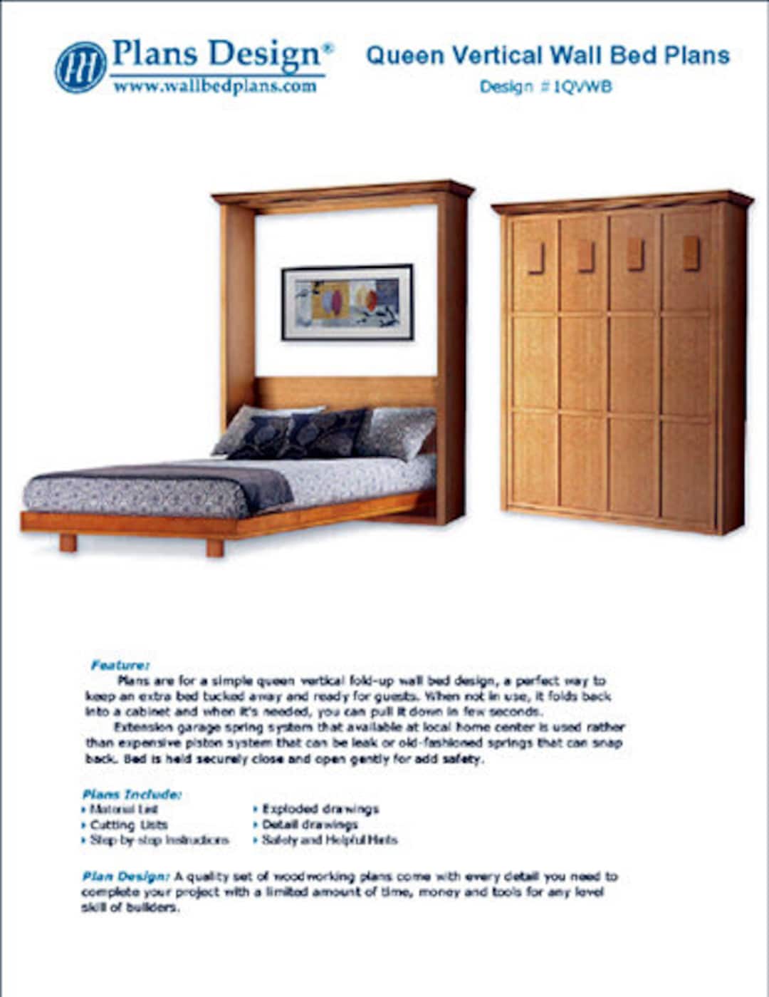 Bed Frame, Queen Vertical Wall (murphy) Furniture Woodworking Plans ...