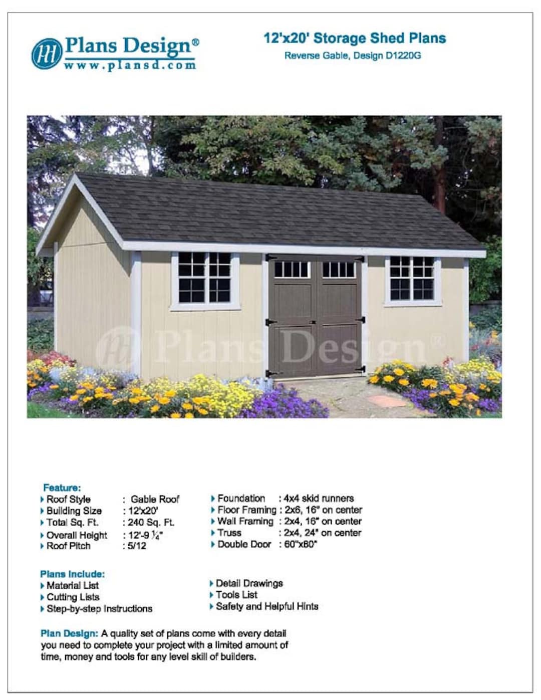 12'x20' Gable Storage Shed Plans, Material List, Step-by-step ...