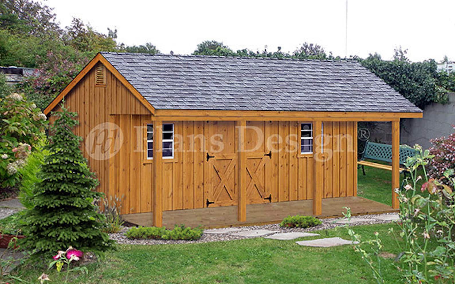 12' X 20' Shed With Porch, Guest House, Cottage or Cabin Building Plans ...