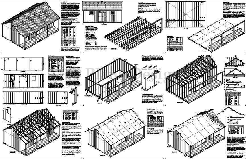 16' X 24' Guest House / Storage Shed With Porch Plans / Blueprints ...