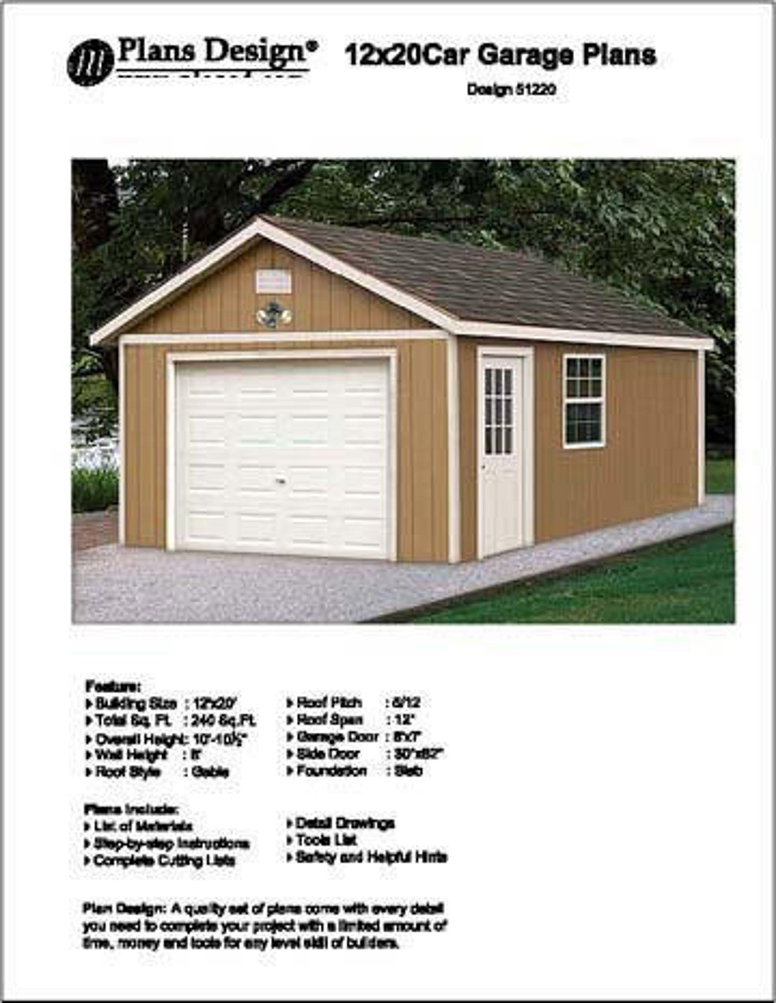 12' X 20' Garage / Workshop / Storage Shed Building Project Blueprints ...