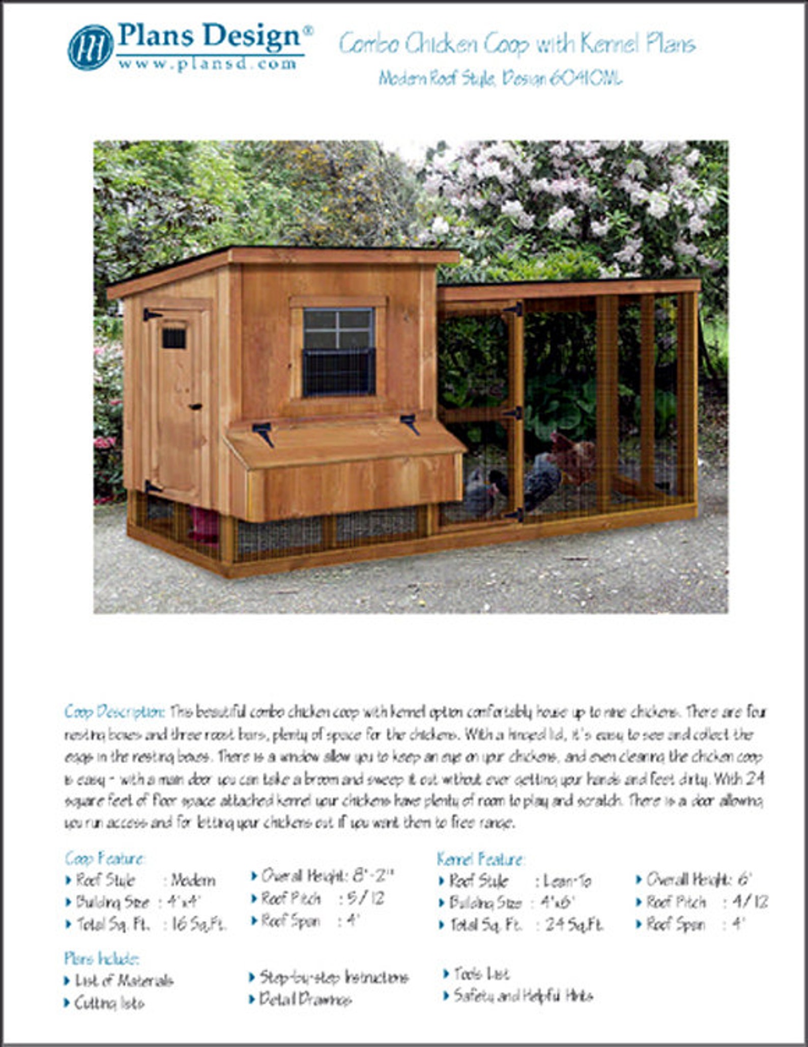 Chicken Coop / Hen House Plans With Kennel / Run 2 in 1 Combo, Design ...