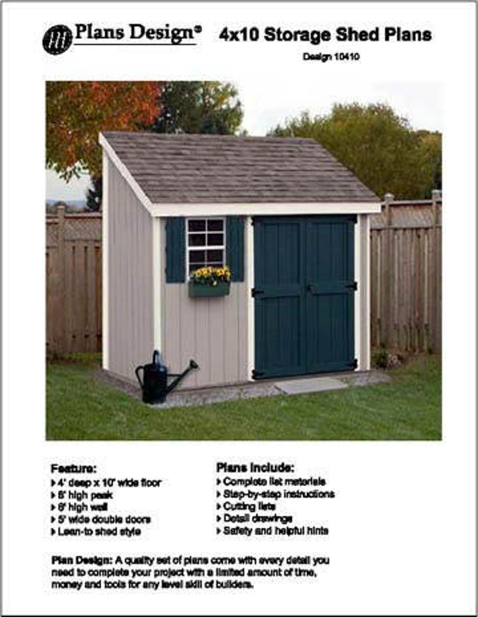4' X 10' Storage Utility Garden Shed / Building Plans, Material List ...
