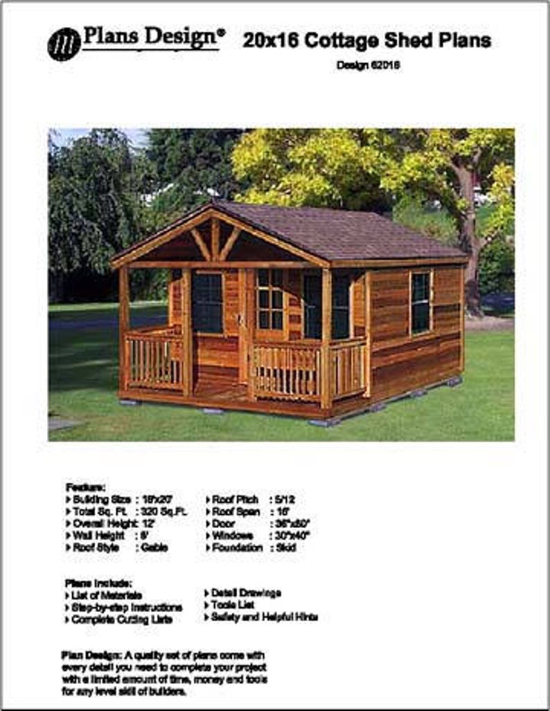 20' X 16' Outdoor Structure Building / Cabin Shed Plans/ Blueprints ...