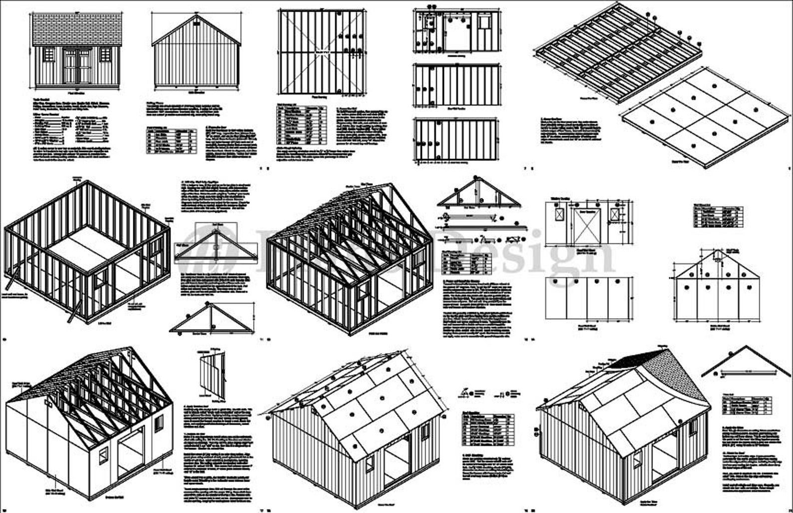 16 X 16 Storage Gable Shed Plans Blueprints Material List Detail