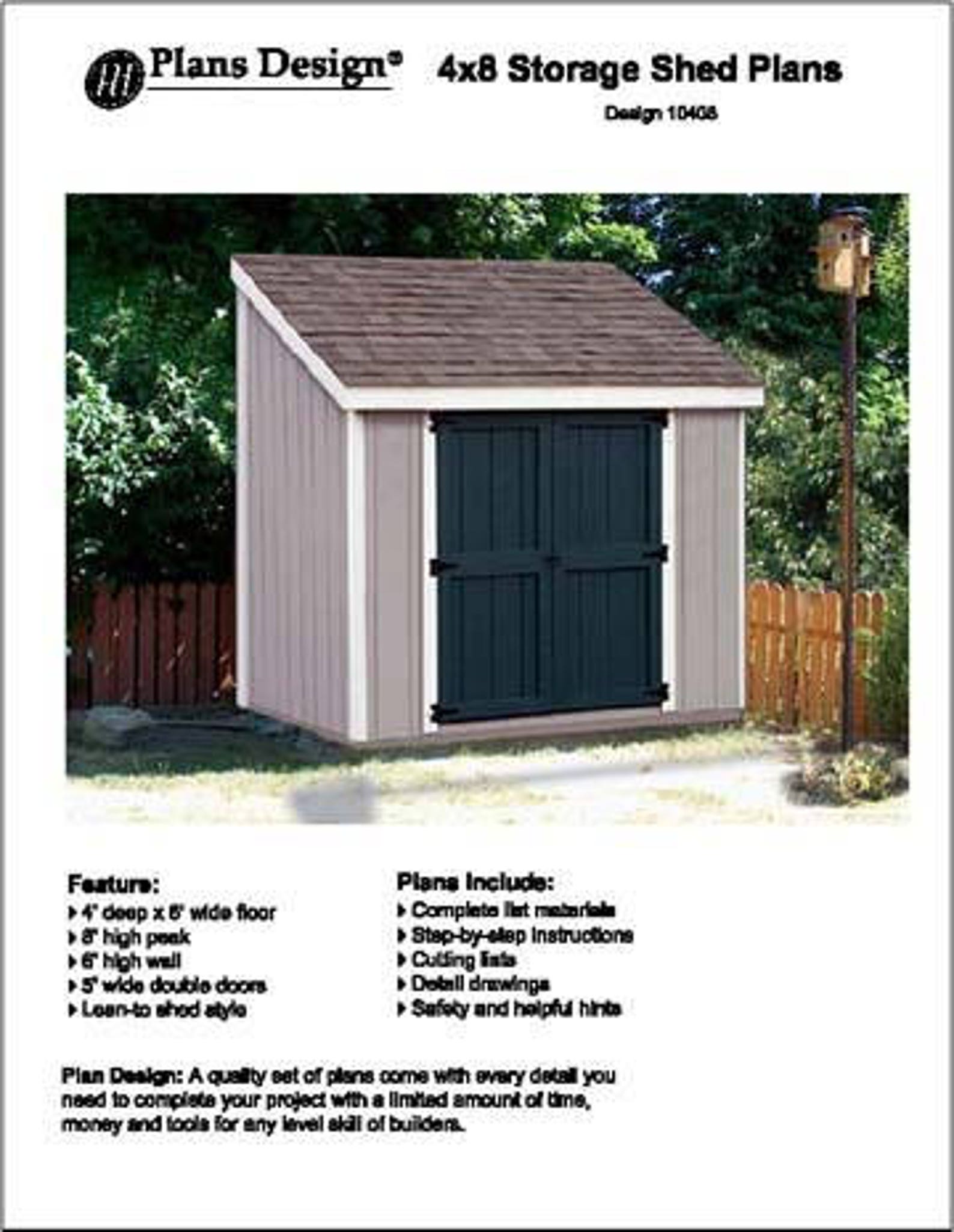 4' X 8' Storage Utility Lean - to Shed / Building Plans, Material List ...