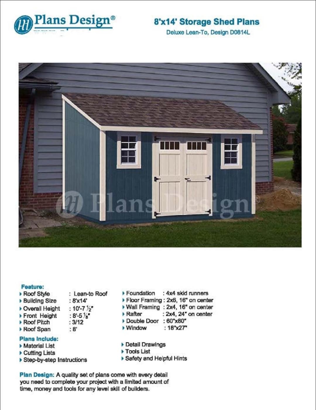 8'x14' Lean-to Shed Plans, Material List (blueprints) - Etsy