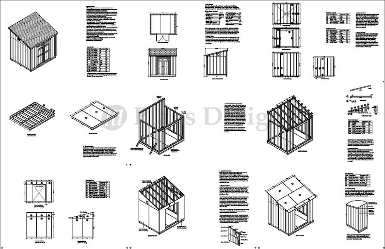 8' X 10' Garden Storage Lean-to Shed Plans / Blueprints, Material List ...