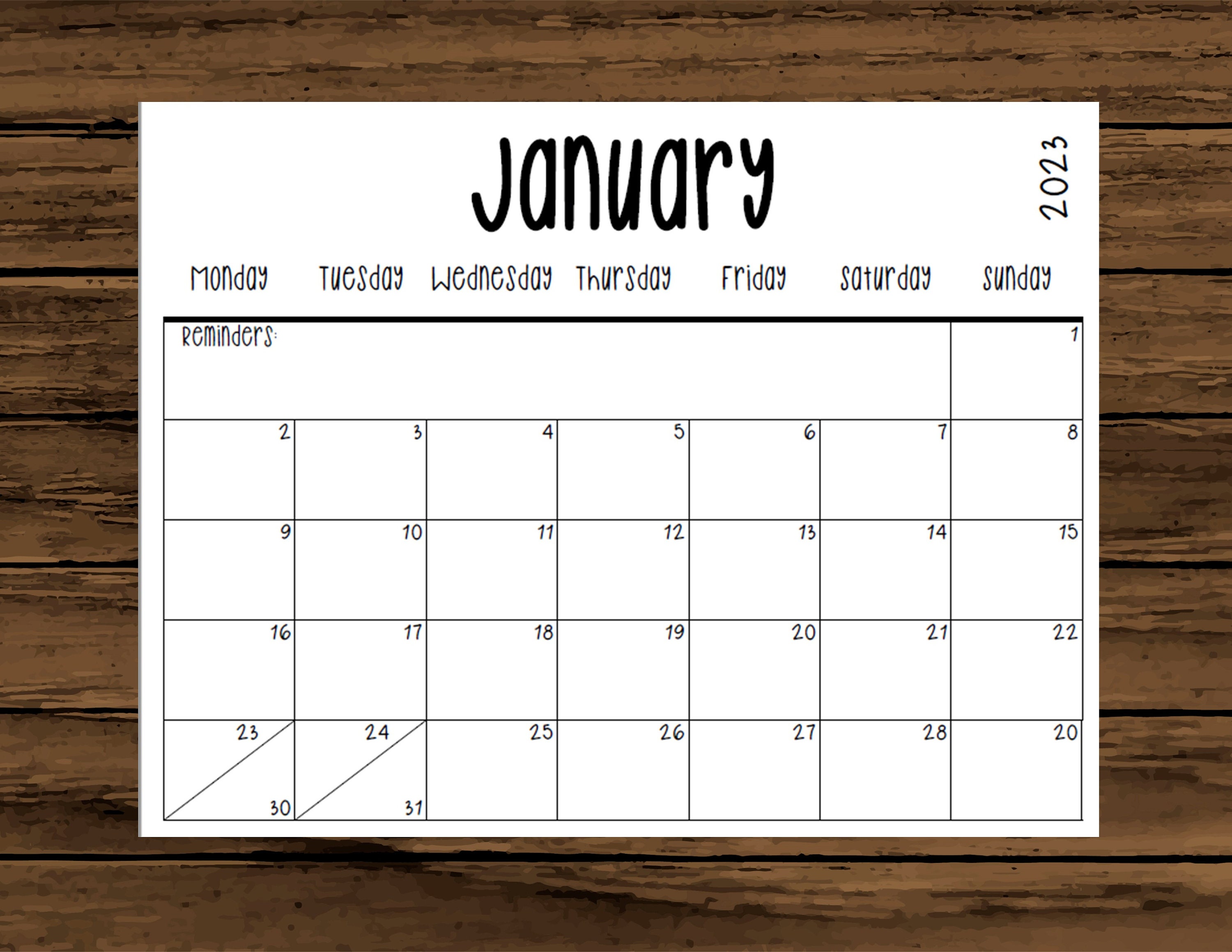 Printable 2023 Monthly Calendar JAN-DEC Sunday OR Monday - Etsy