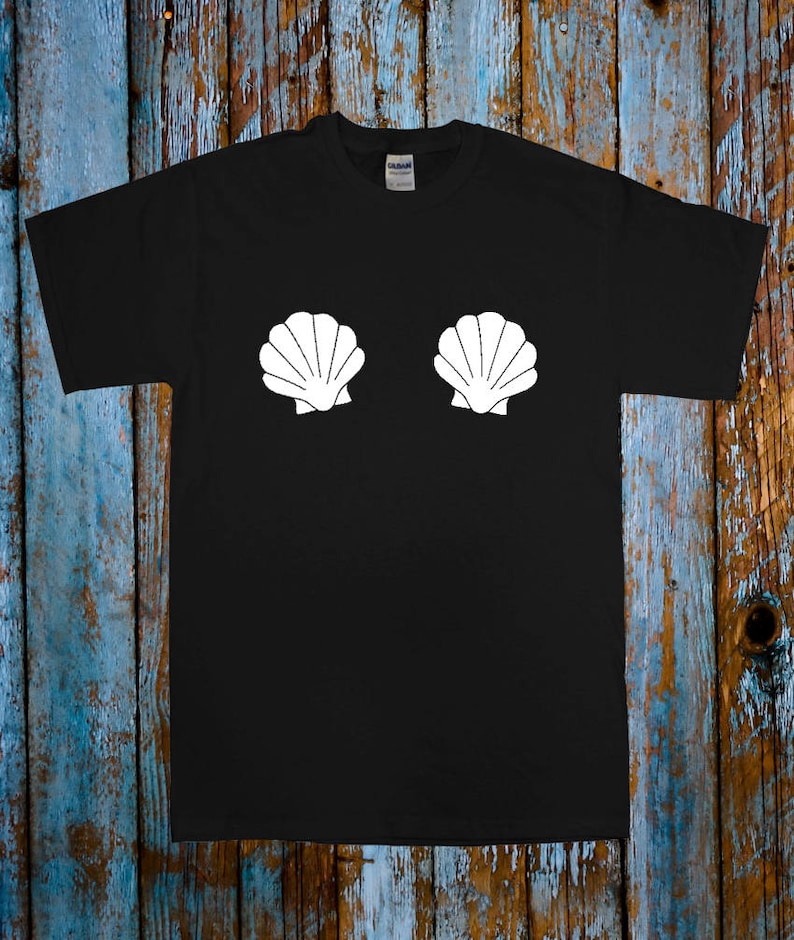 Shell Bikini Clam T-shirt Cute Tee Mermaid Top Black White - Etsy India