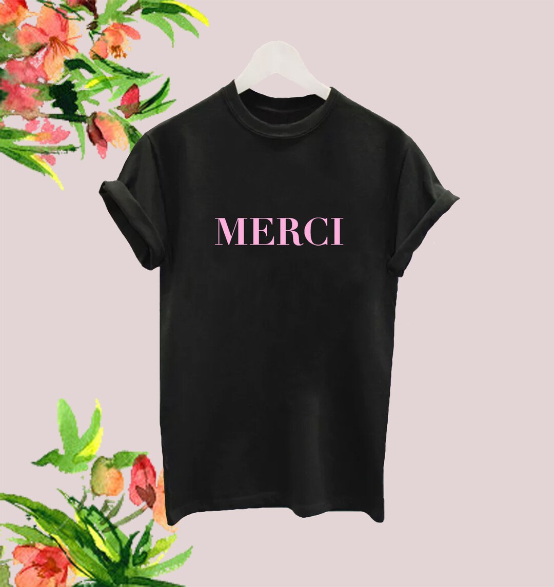 Merci Pink French Thank You Ladies T-shirt Black White Tee - Etsy