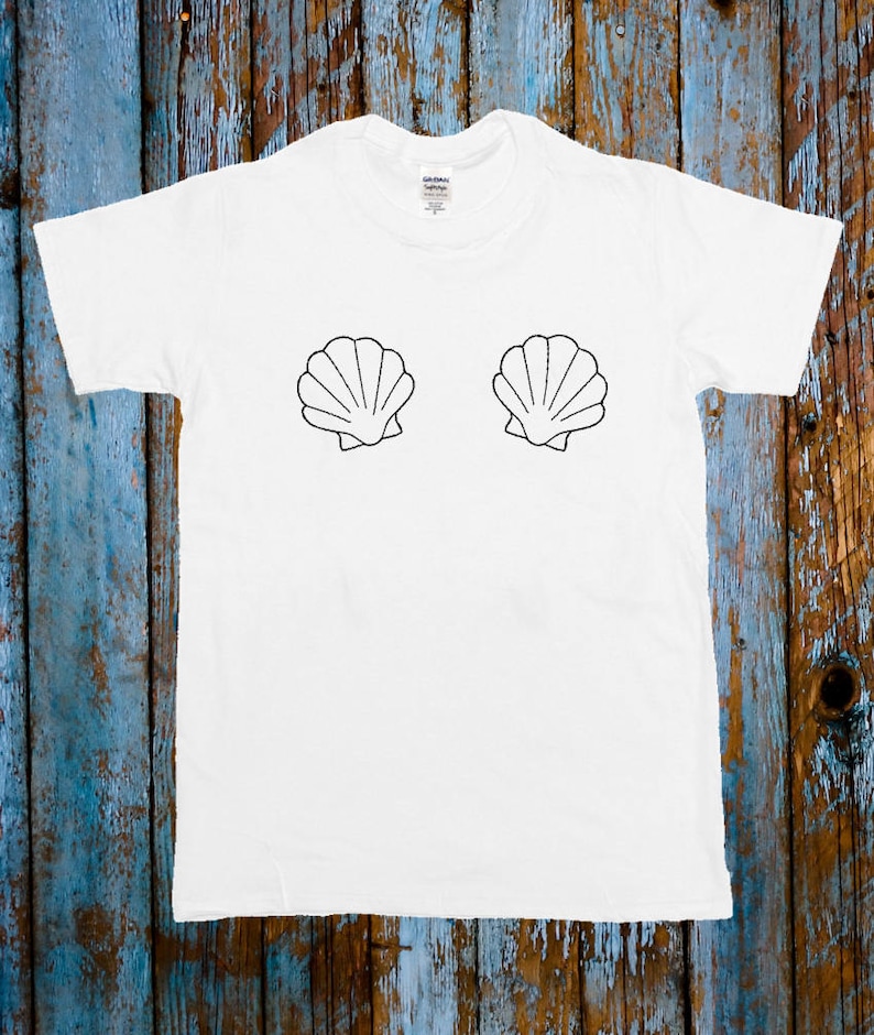 Shell Bikini Clam T-shirt Cute Tee Mermaid Top Black White - Etsy India