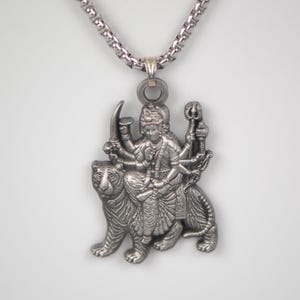 Goddess Durga Maa Pendant Necklace: Antique Silver Hindu Amulet - Etsy