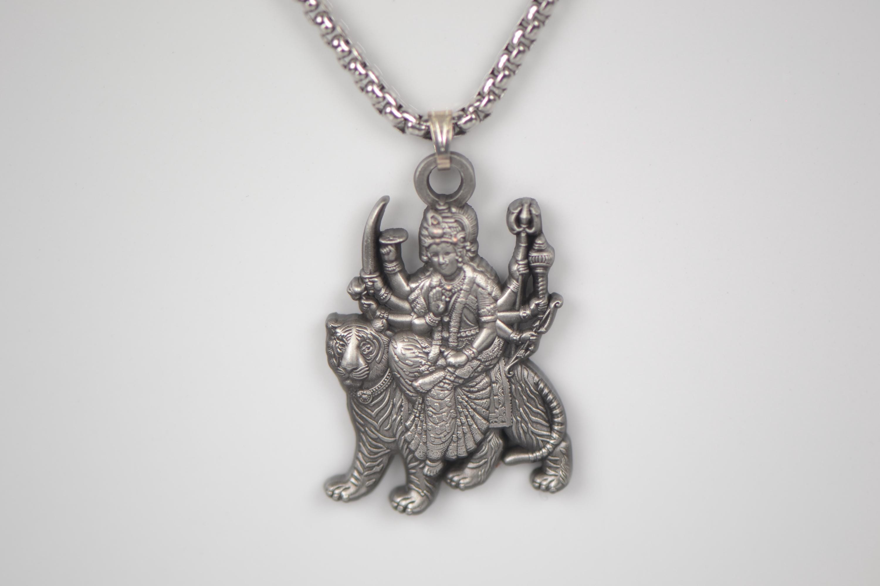Goddess Durga Maa Pendant Necklace: Antique Silver Hindu Amulet - Etsy