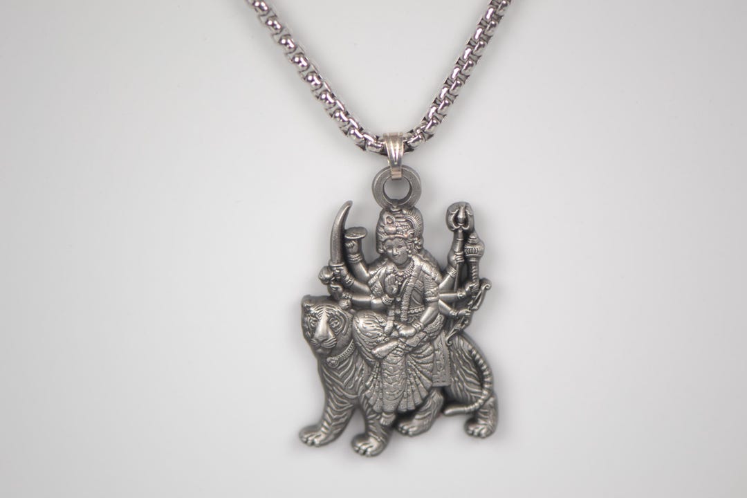 Goddess Durga Maa Pendant Necklace: Antique Silver Hindu Amulet - Etsy