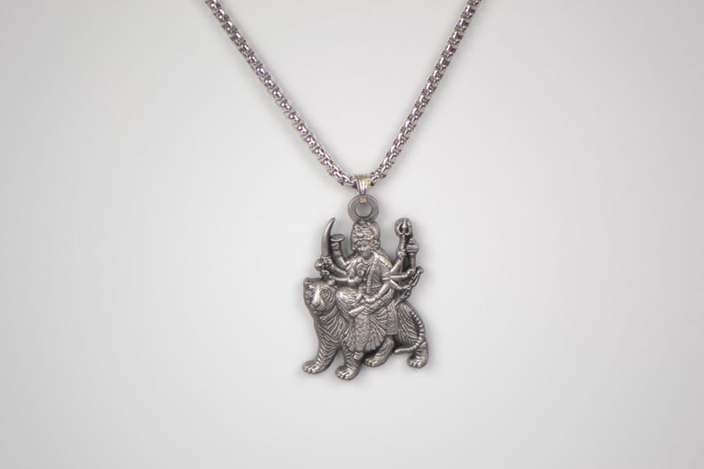 Goddess Durga Maa Pendant Necklace: Antique Silver Hindu Amulet - Etsy
