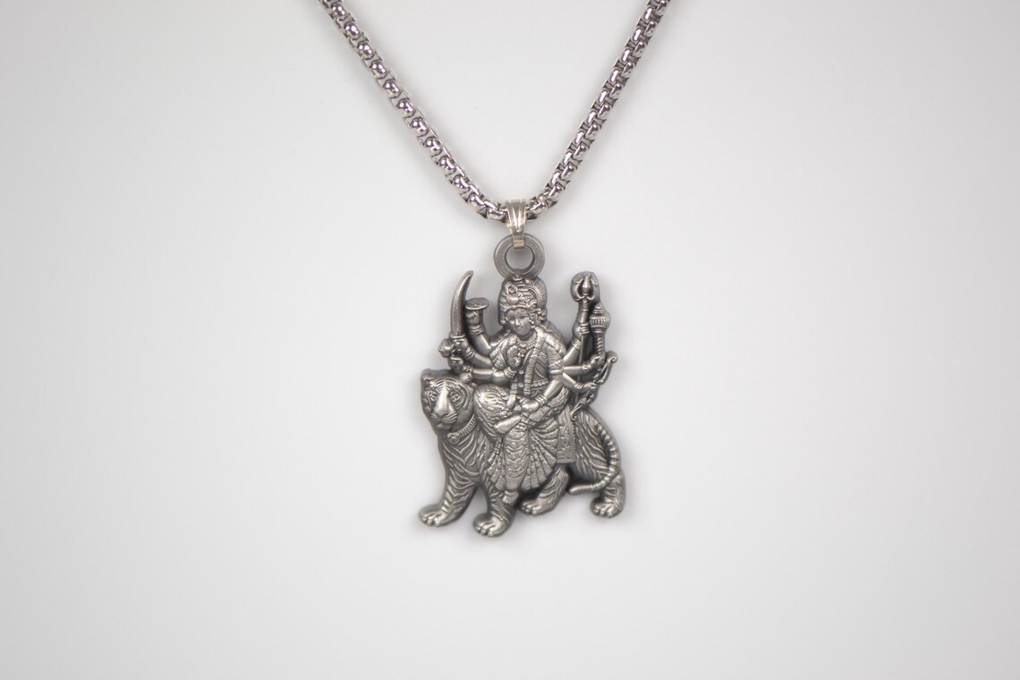 Goddess Durga Maa Pendant Necklace: Antique Silver Hindu Amulet - Etsy