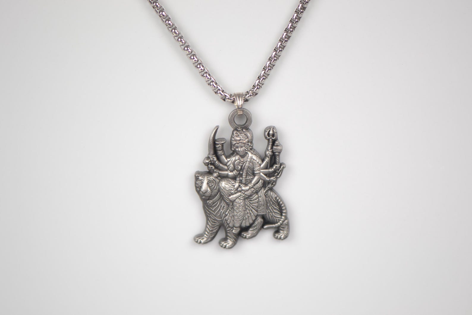 Goddess Durga Maa Pendant Necklace: Antique Silver Hindu Amulet - Etsy
