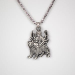 Goddess Durga Maa Pendant Necklace: Antique Silver Hindu Amulet - Etsy