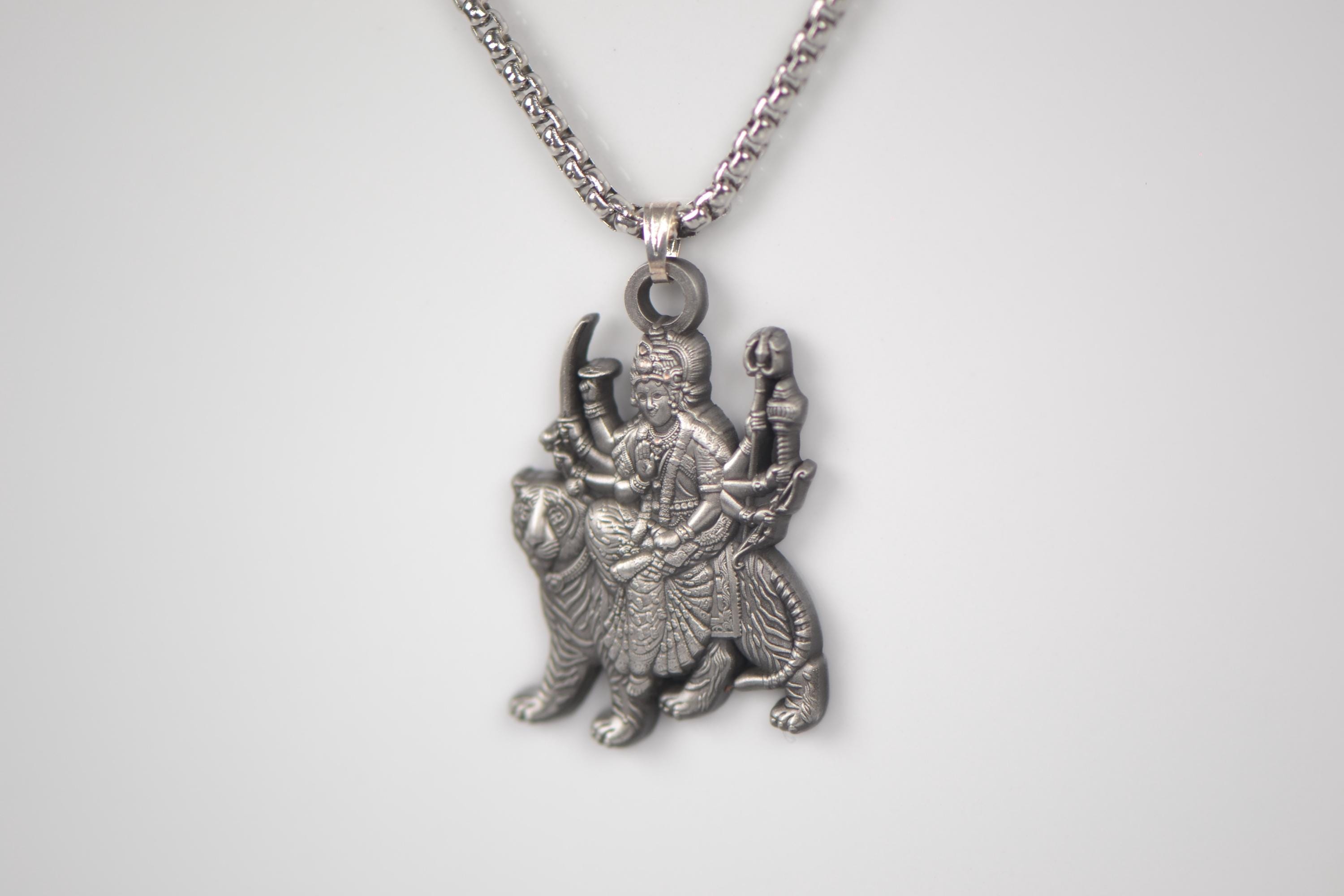 Goddess Durga Maa Pendant Necklace: Antique Silver Hindu Amulet - Etsy