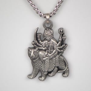 Goddess Durga Maa Pendant Necklace: Antique Silver Hindu Amulet - Etsy