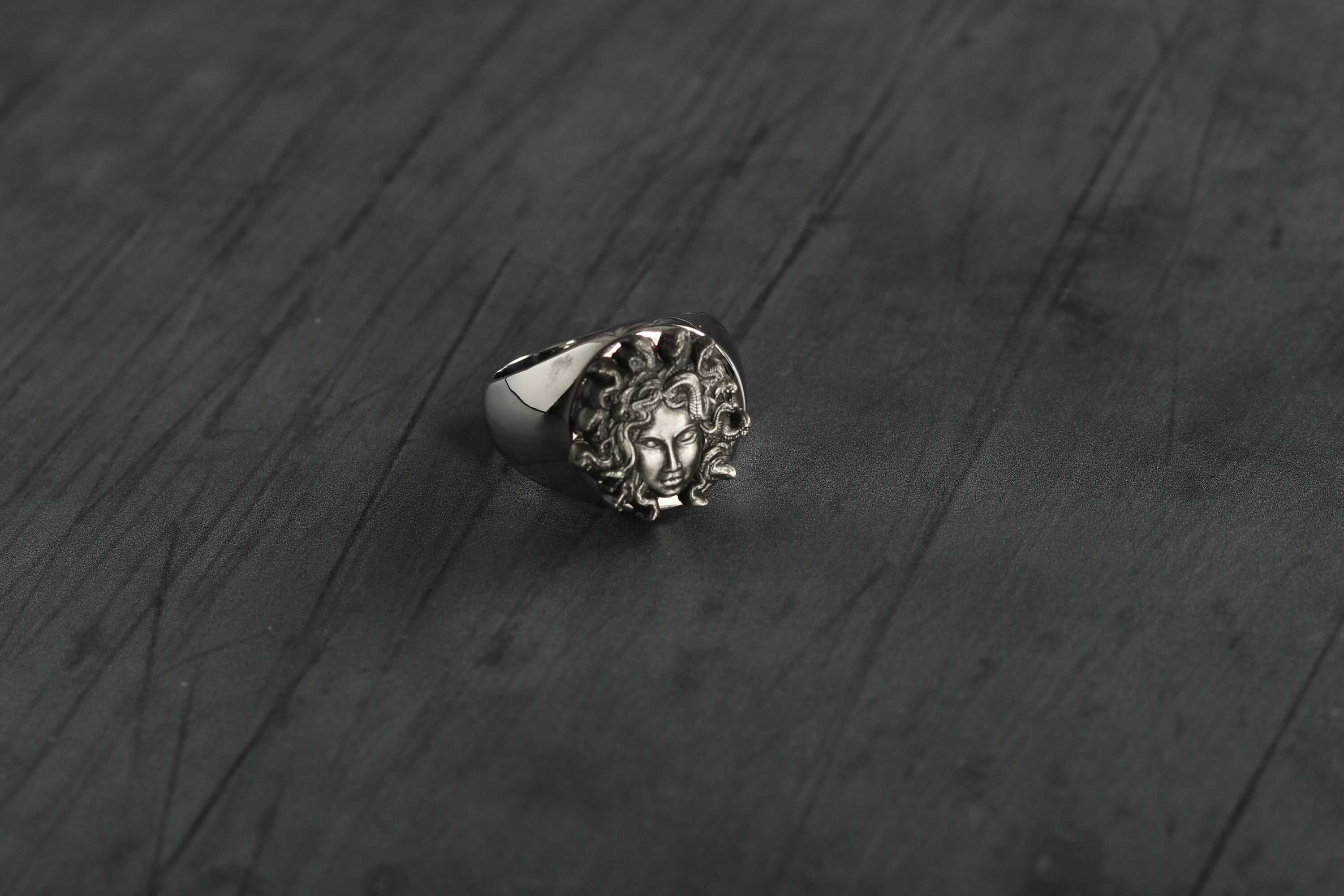 Medusa Head Signet Ring Silver With Antique Silver - Etsy