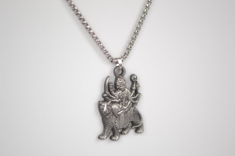 Goddess Durga Maa Pendant Necklace: Antique Silver Hindu Amulet - Etsy