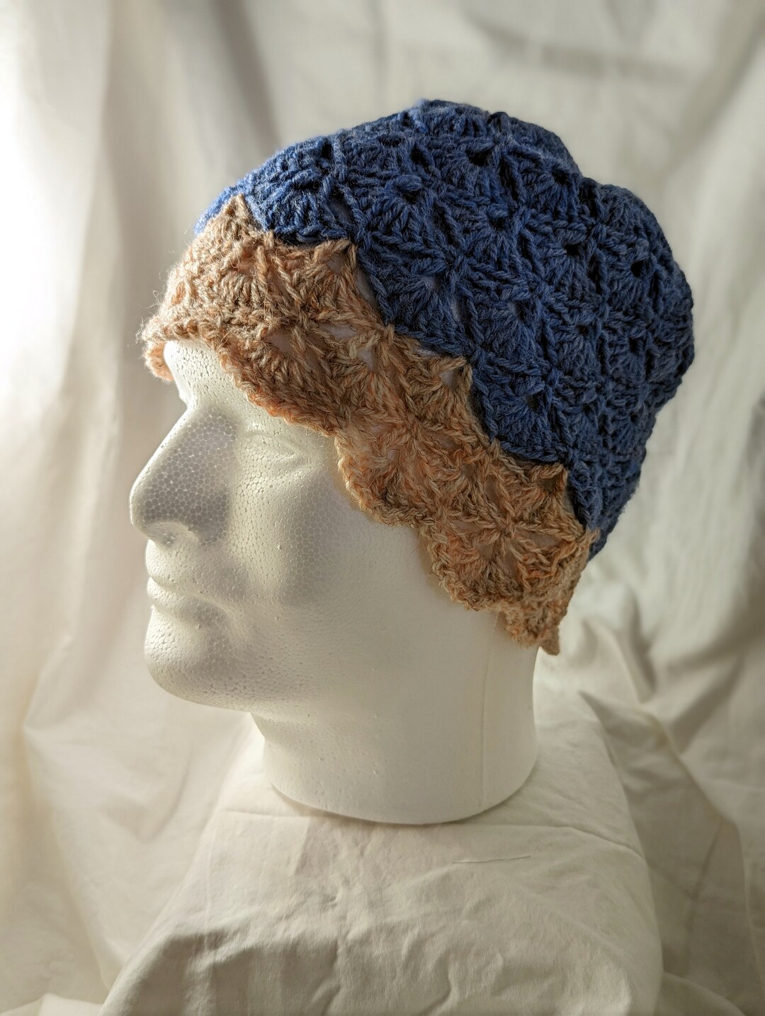 Blue and Tan Crochet Skullcap - Etsy