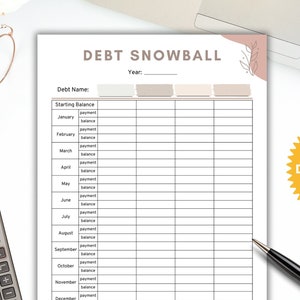 Debt Snowball Tracker Printable, Printable Snowball Debt Tracker, Debt Snowball Chart Printable ...