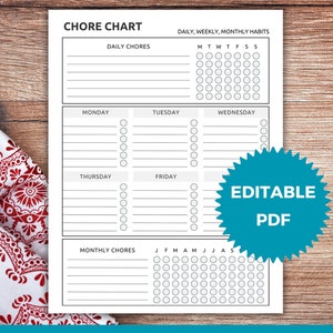 Adult Chore Chart, Chore Checklist Adult, Weekly Chore Chart for Adults ...