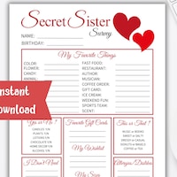 Secret Sister Questionnaire Printable, All About Me Survey, Church Gift ...