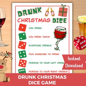 Christmas Drunk Dice Game, Holiday Drinking Game, Adult Drinking Dice ...