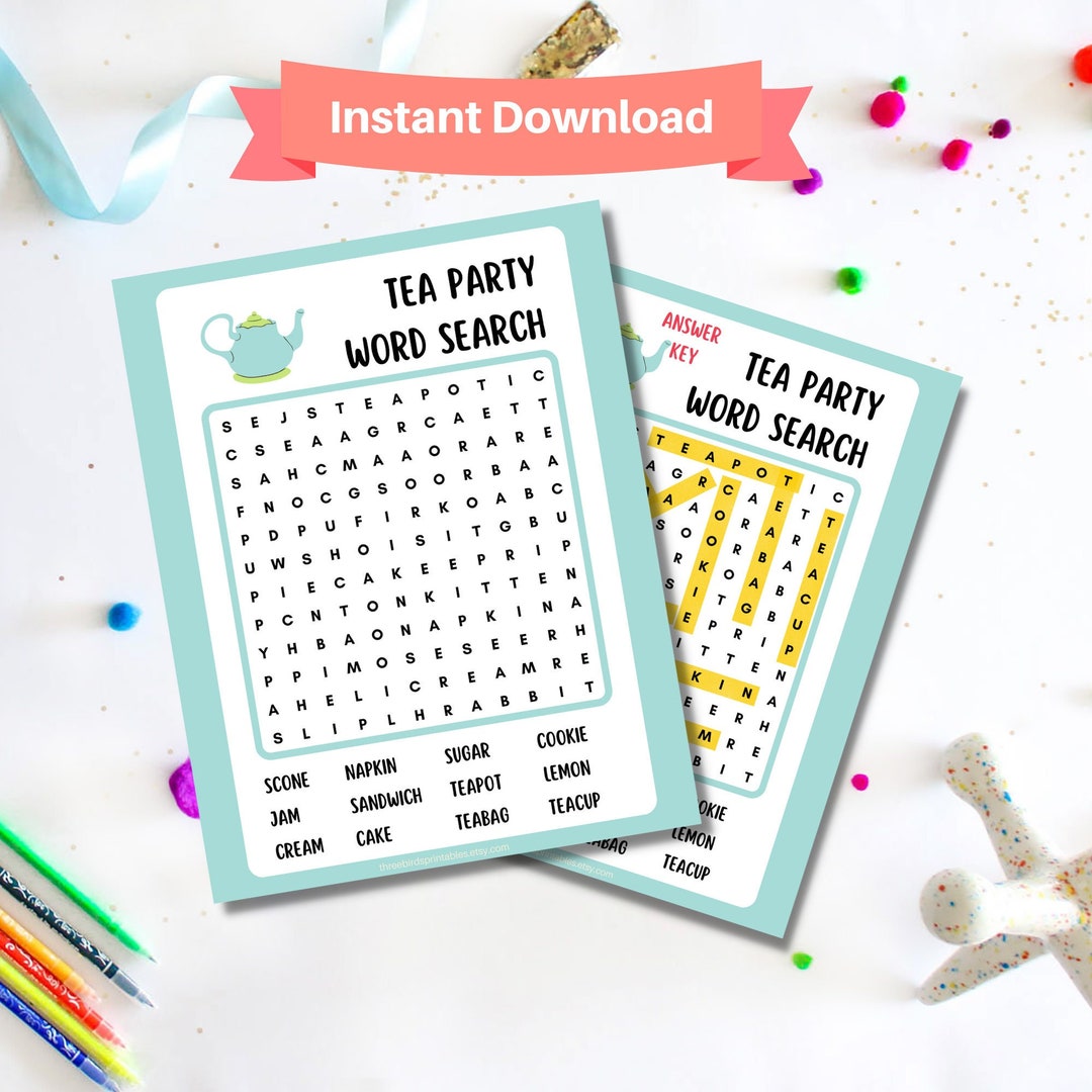 Tea Party Word Search Game, Tea Party Games for Kids, INSTANT Download ...