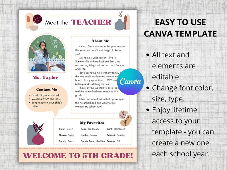 Meet the Teacher Editable Template, Canva Template, Back to School ...