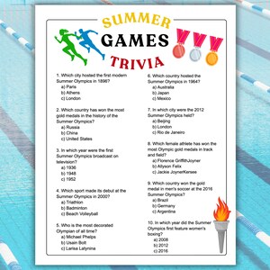 Summer Games Trivia, 2024 Summer Games Activity, International Summer ...