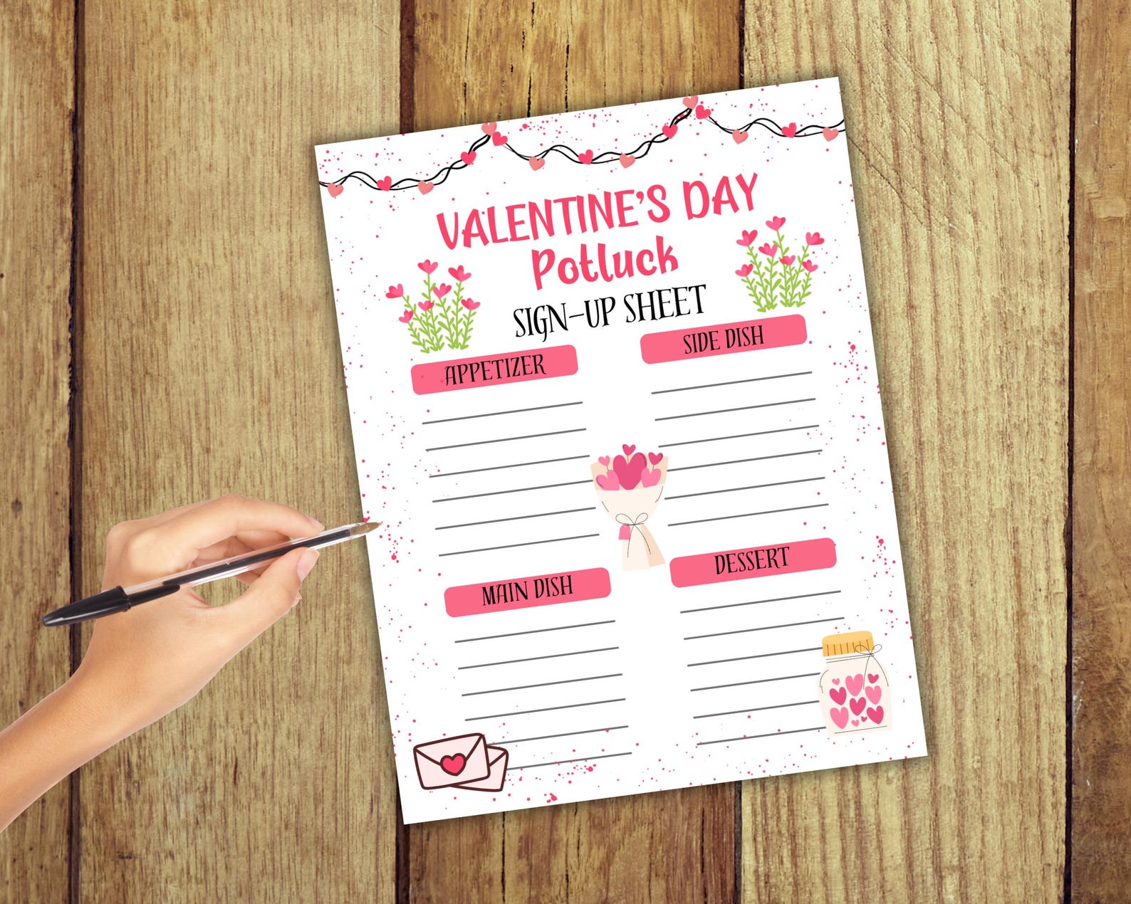 Valentines Day Potluck Sign up Sheet, Editable Potluck Sign up Form ...