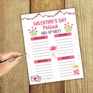 Valentines Day Potluck Sign up Sheet, Editable Potluck Sign up Form ...