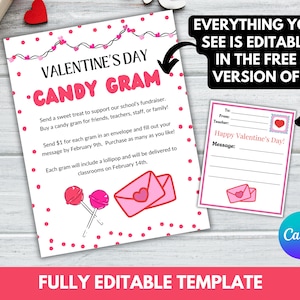 Editable Valentine's Day Candy Gram Form, Valentine School Fundraiser ...