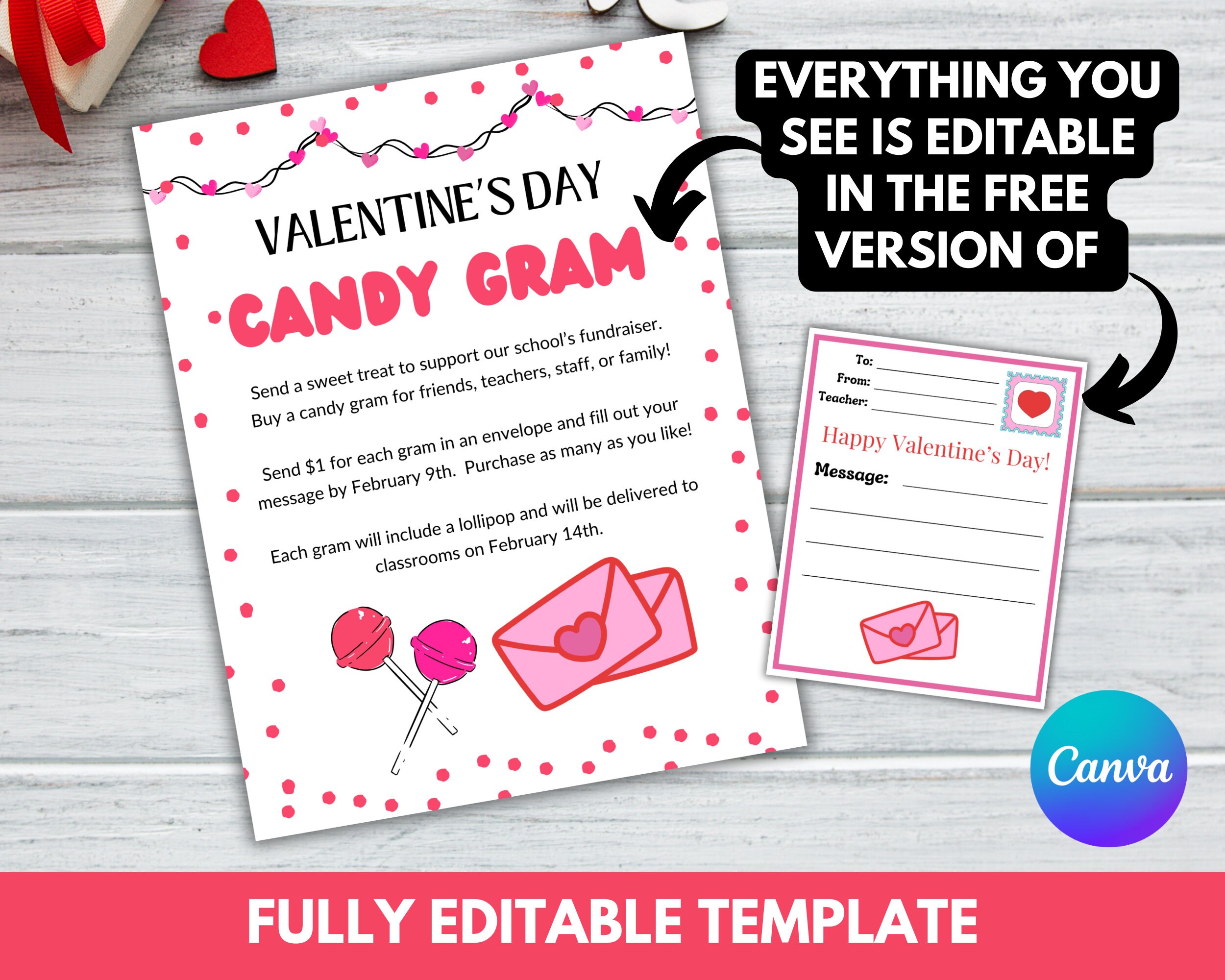 Editable Valentine's Day Candy Gram Form, Valentine School Fundraiser ...