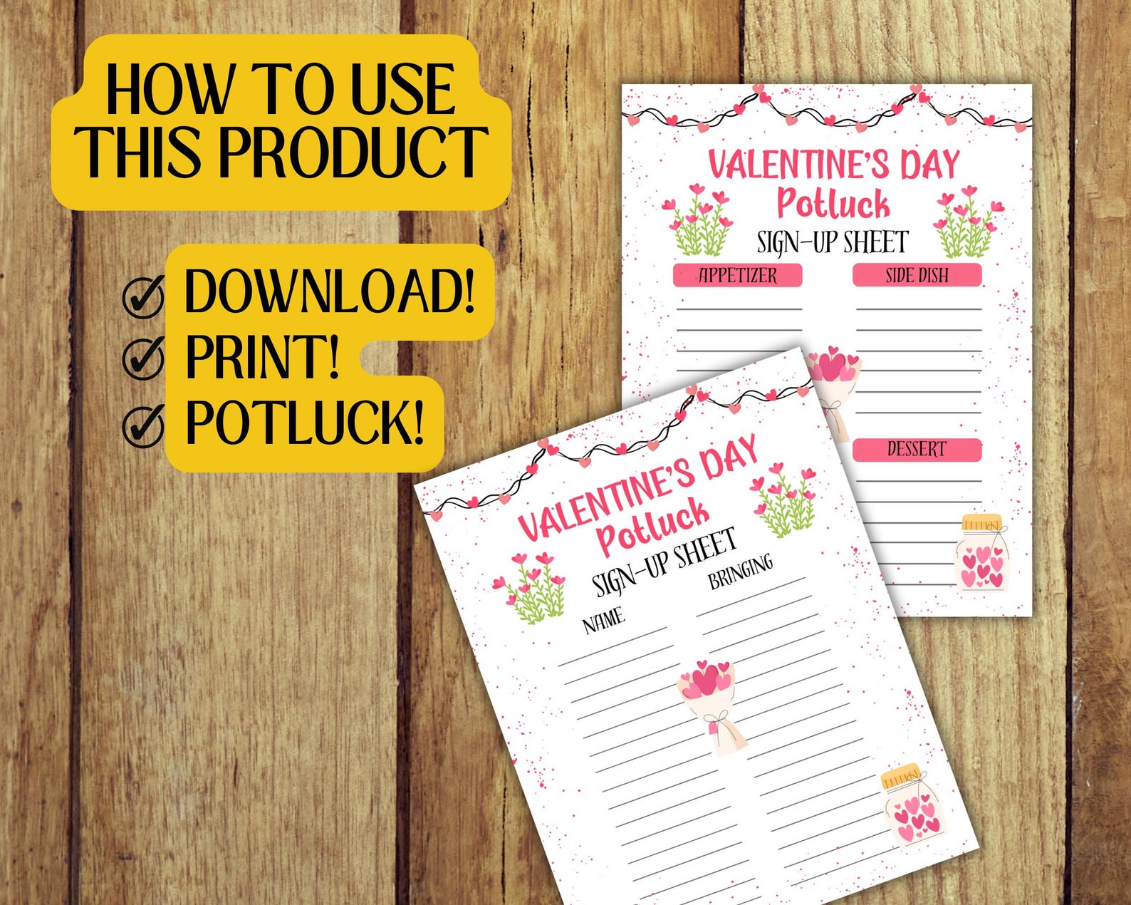 Valentines Day Potluck Sign up Sheet, Editable Potluck Sign up Form ...