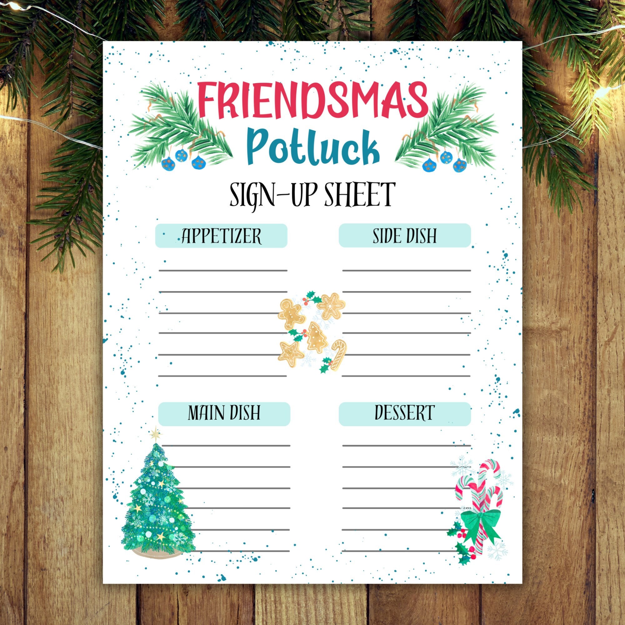 Friendsmas Potluck Sign up Sheet, Potluck Sign up Sheet, Potluck Sign ...