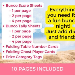 Summer Days Bunco Score Sheets, June Bunco Score Cards, June Bunco Game ...