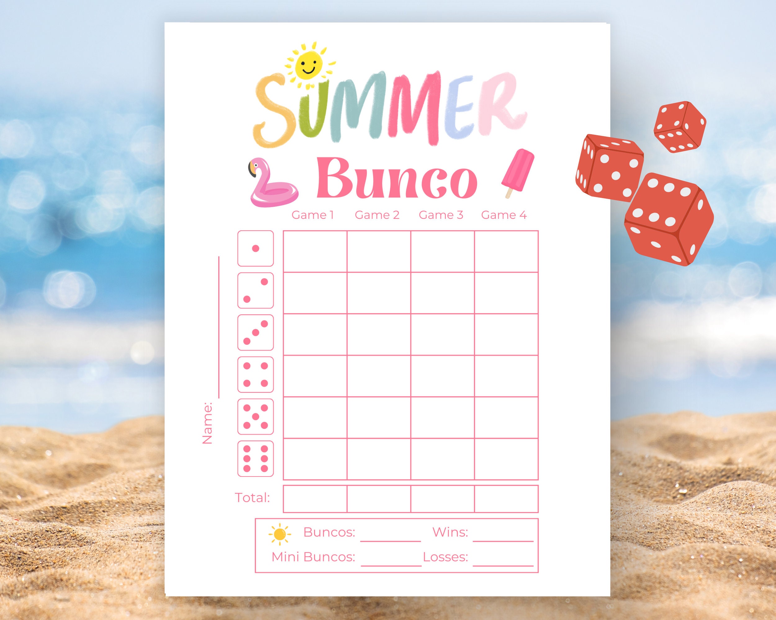 Summer Days Bunco Score Sheets, June Bunco Score Cards, June Bunco Game ...